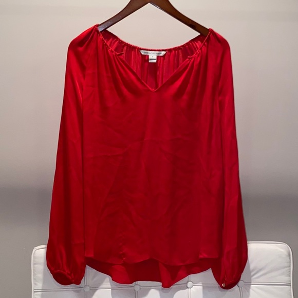 Diane Von Furstenberg | Tops | Dvf Red Silk Blouse | Poshmark